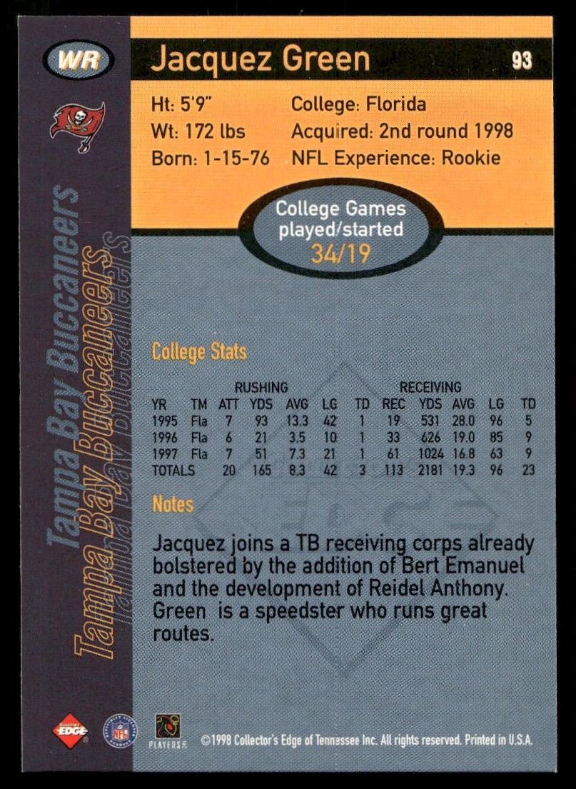 1998 Collector's Edge First Gold Jacquez Green #93 on Kronozio
