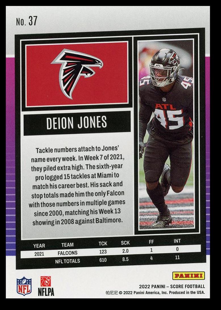 2022 Score Deion Jones #37 on Kronozio