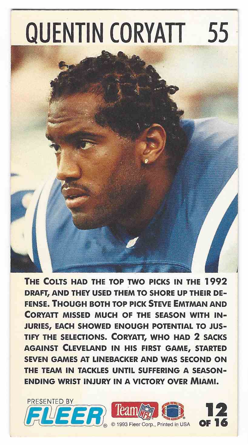 1993 Fleer GameDay Second Year Stars Quentin Coryatt #12 on Kronozio