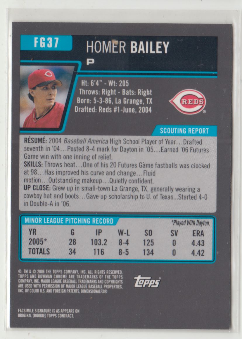 2006 Bowman Chrome Draft Future's Game Homer Bailey #FG37 on Kronozio