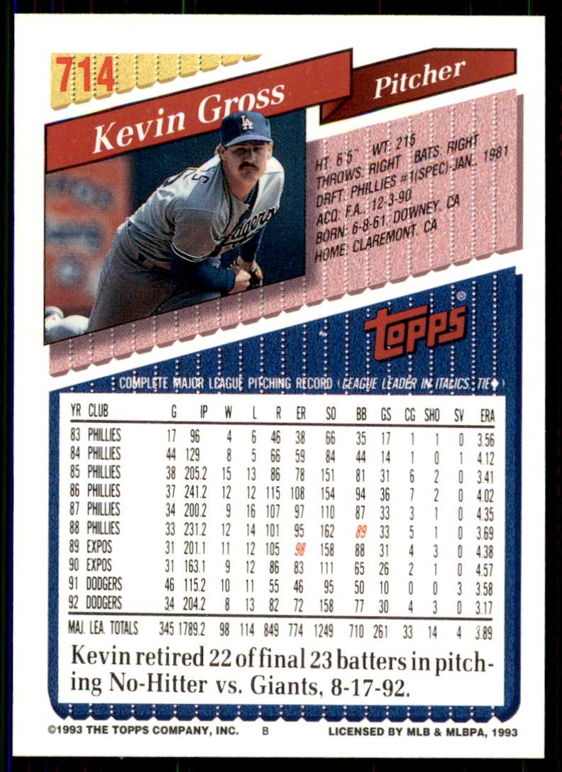 1993 Topps Kevin Gross #714 on Kronozio