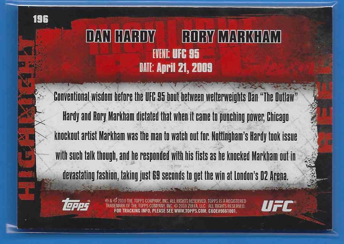 2010 Topps UFC Gold MMA Trading Card Dan Hardy/Rory Markham #196 on ...