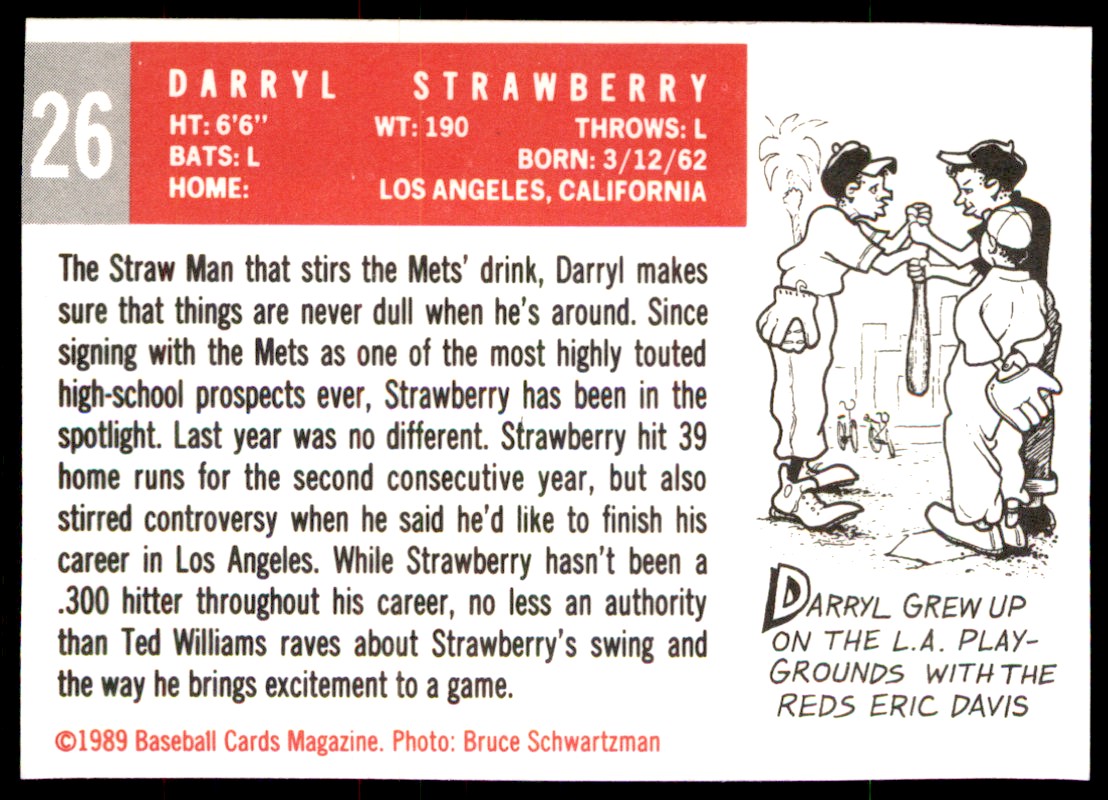 1989 Baseball Card Magazine '59 Topps Replicas Darryl Strawberry #26 on ...