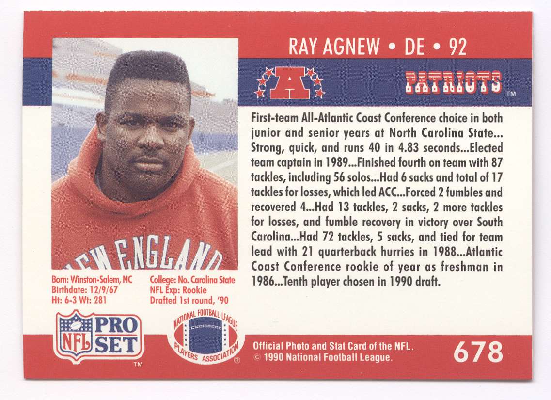 1990 Pro Set Ray Agnew #678 on Kronozio
