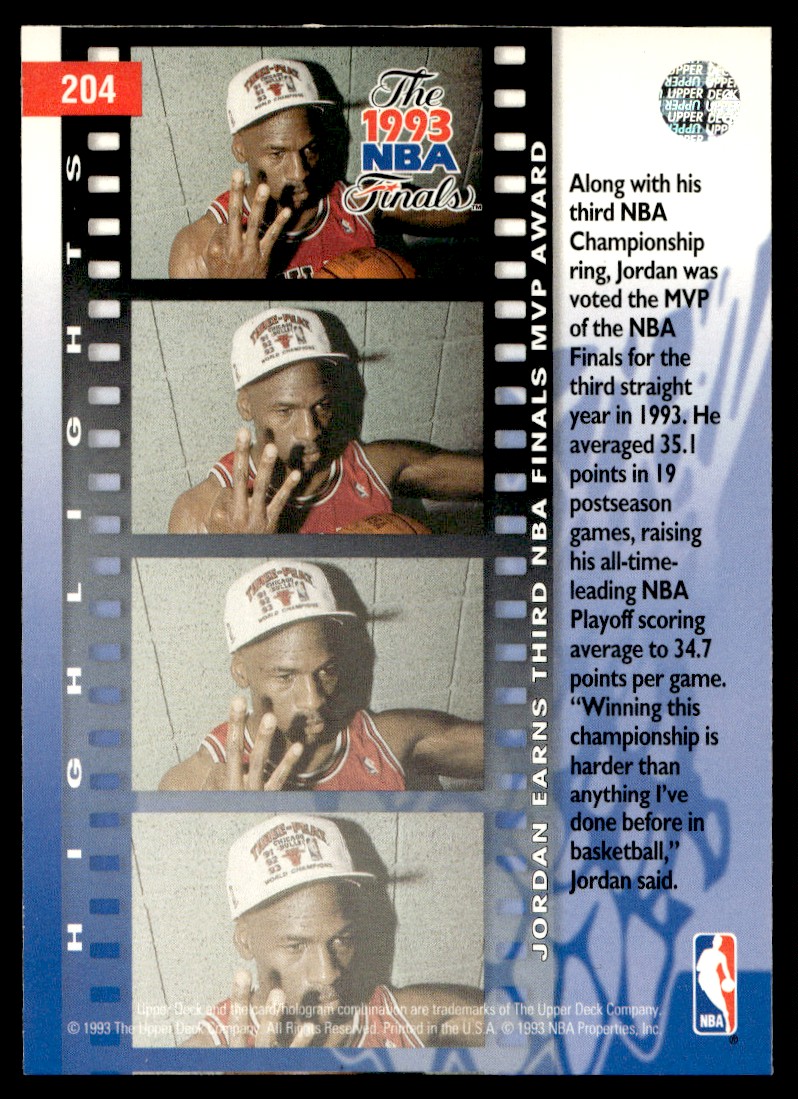 1993-94 Upper Deck The NBA 1993 Finals Michael Jordan MVP ##204 on Kronozio