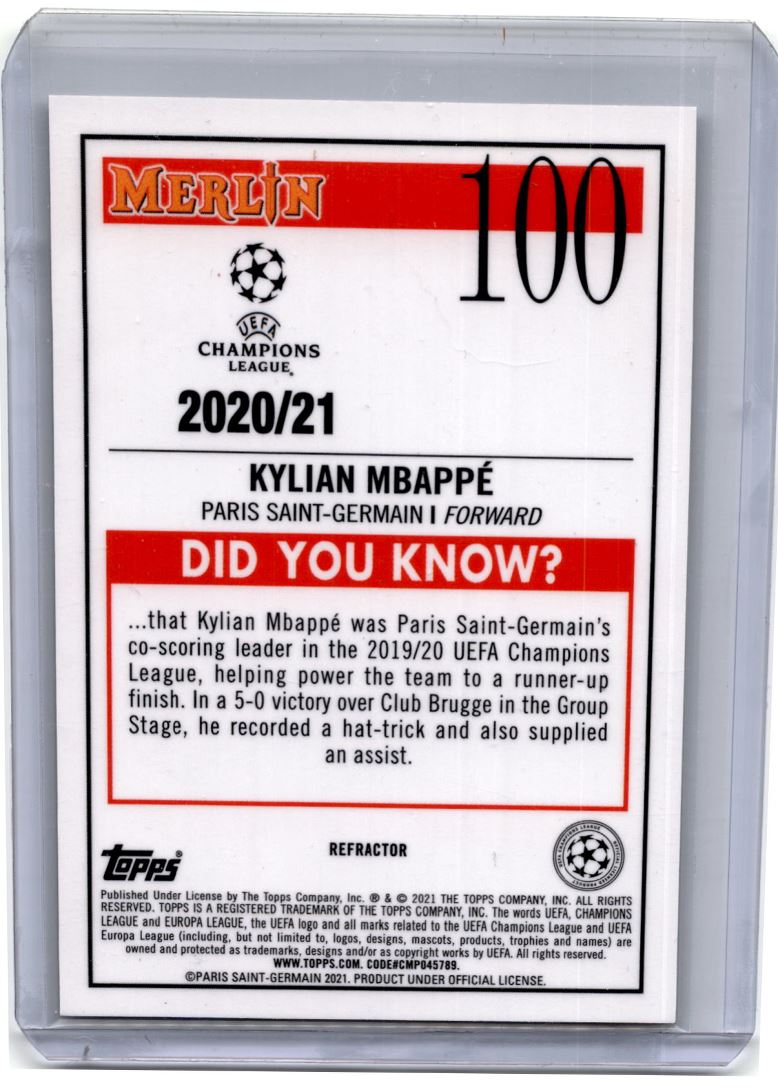 2021 Merlin Refractor Kylian Mbappe #100 on Kronozio