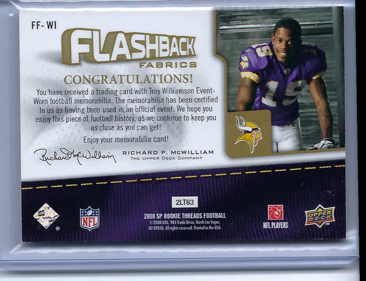 2008 SP Rookie Threads Flashback Fabrics Troy Williamson #FF-WI on Kronozio