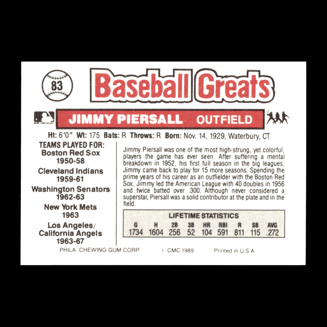 1989 Swell Baseball Greats 78 Jimmy Piersall #83 on Kronozio
