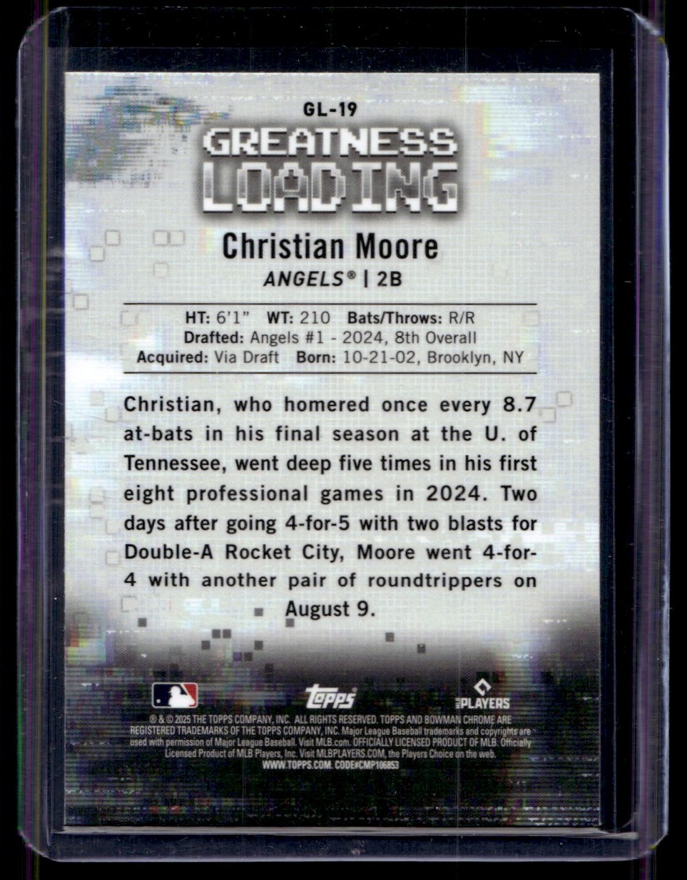 2025 Bowman Chrome Greatness Loading Christian Moore #GL-19 on Kronozio