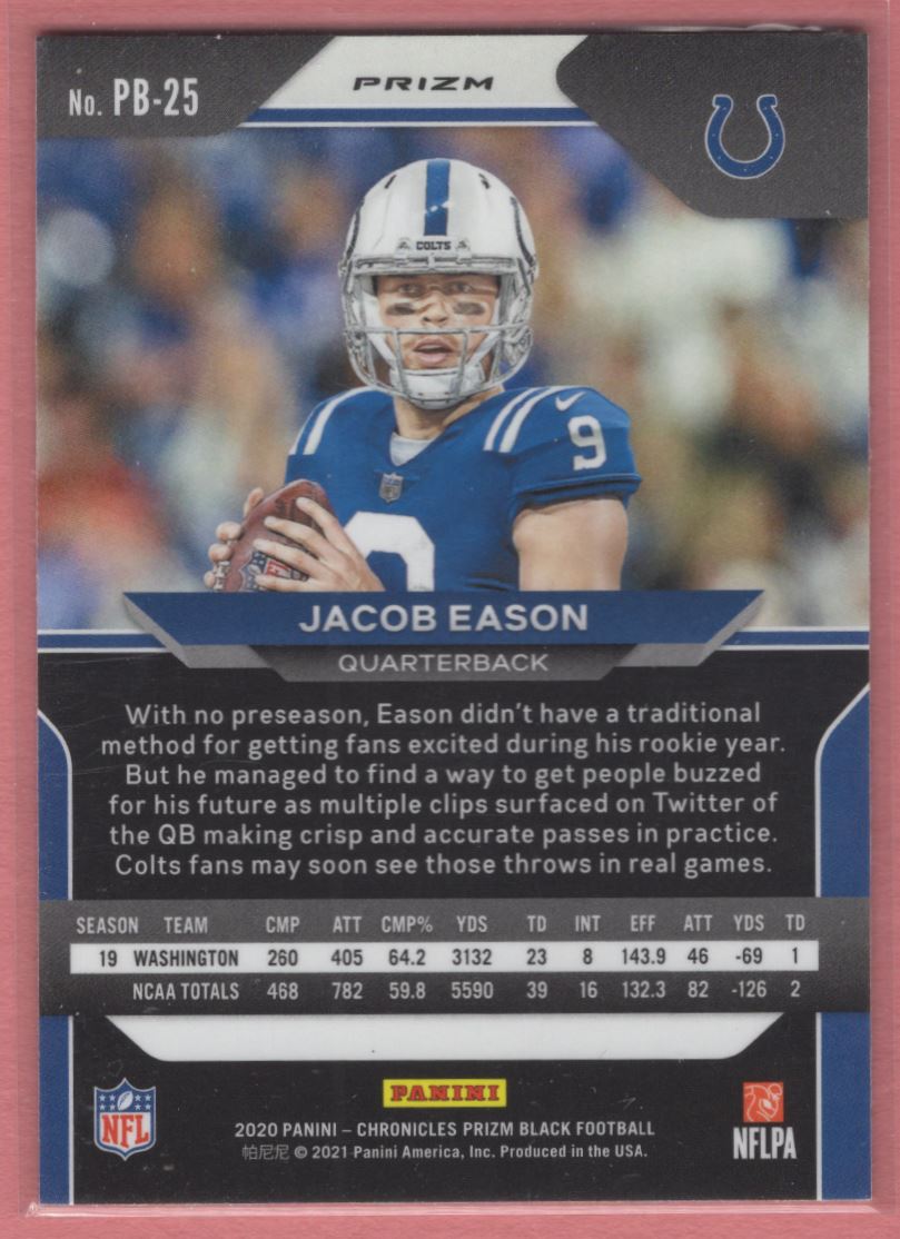 2020 Prizm Black Jacob Eason #PB-25 on Kronozio