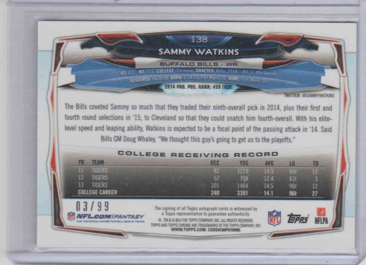 2014 Topps Chrome Rookie Autographs Camo Refractors Sammy Watkins #138 ...