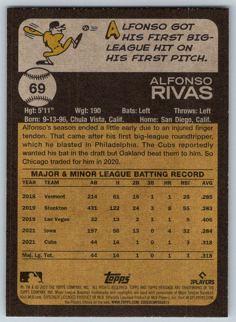 2022 Topps Heritage - [Base] Alfonso Rivas #69 on Kronozio
