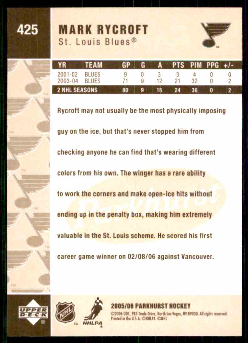 2005-06 Parkhurst Mark Rycroft #425 on Kronozio