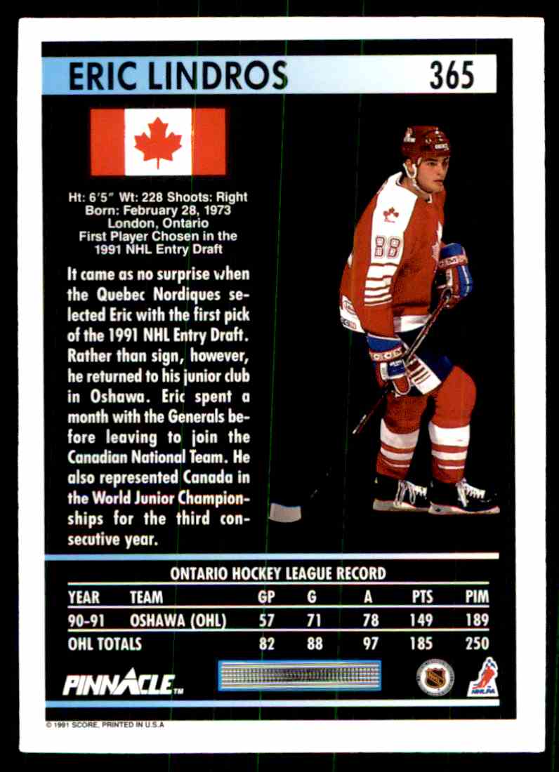 1991-92 Pinnacle Eric Lindros #365 on Kronozio