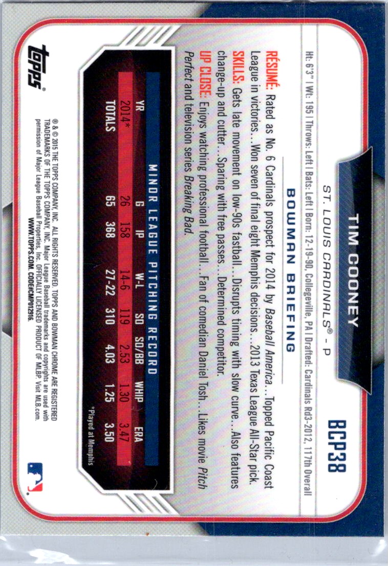 2014 Bowman Chrome Tim Cooney #BCP38 on Kronozio