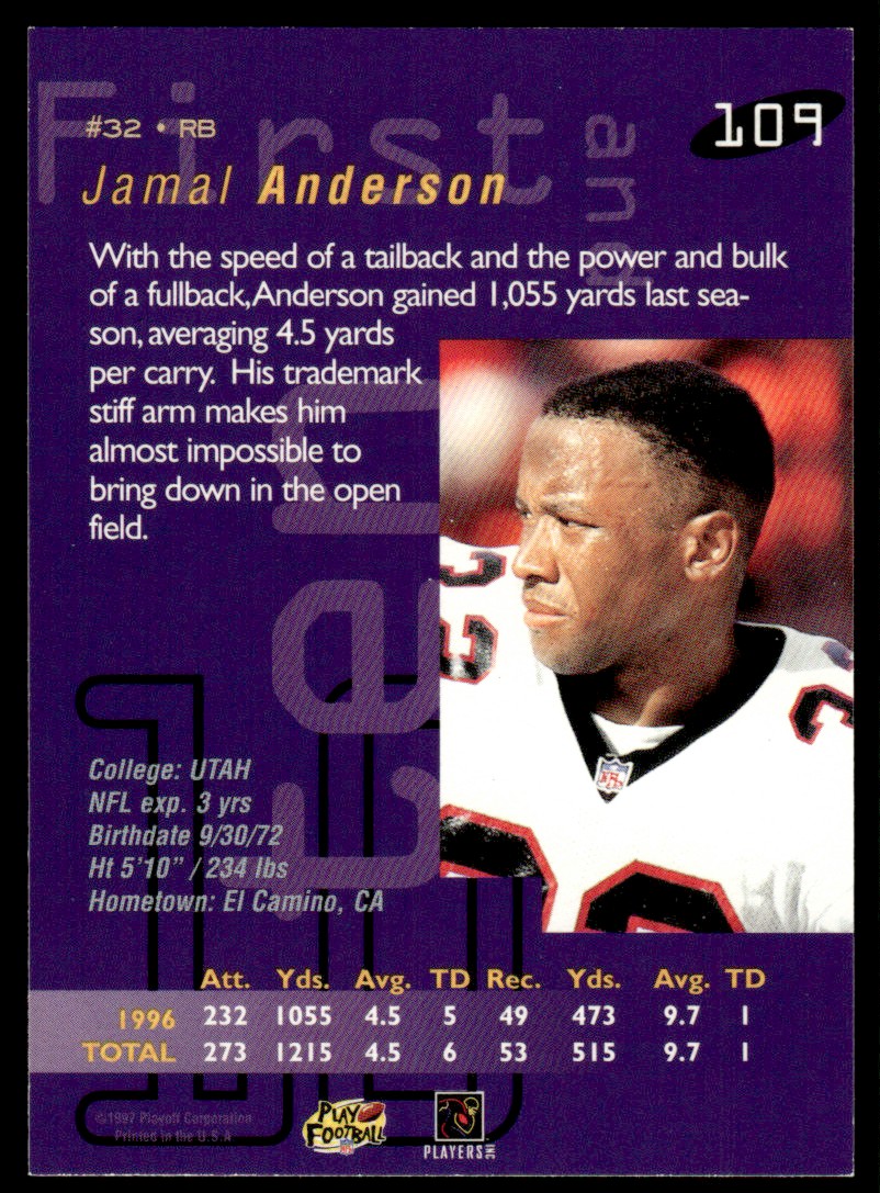 1997 Playoff First and Ten Jamal Anderson #109 on Kronozio