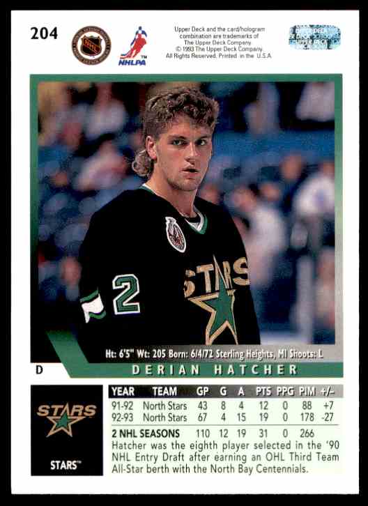 1993-94 Upper Deck Derian Hatcher #204 on Kronozio