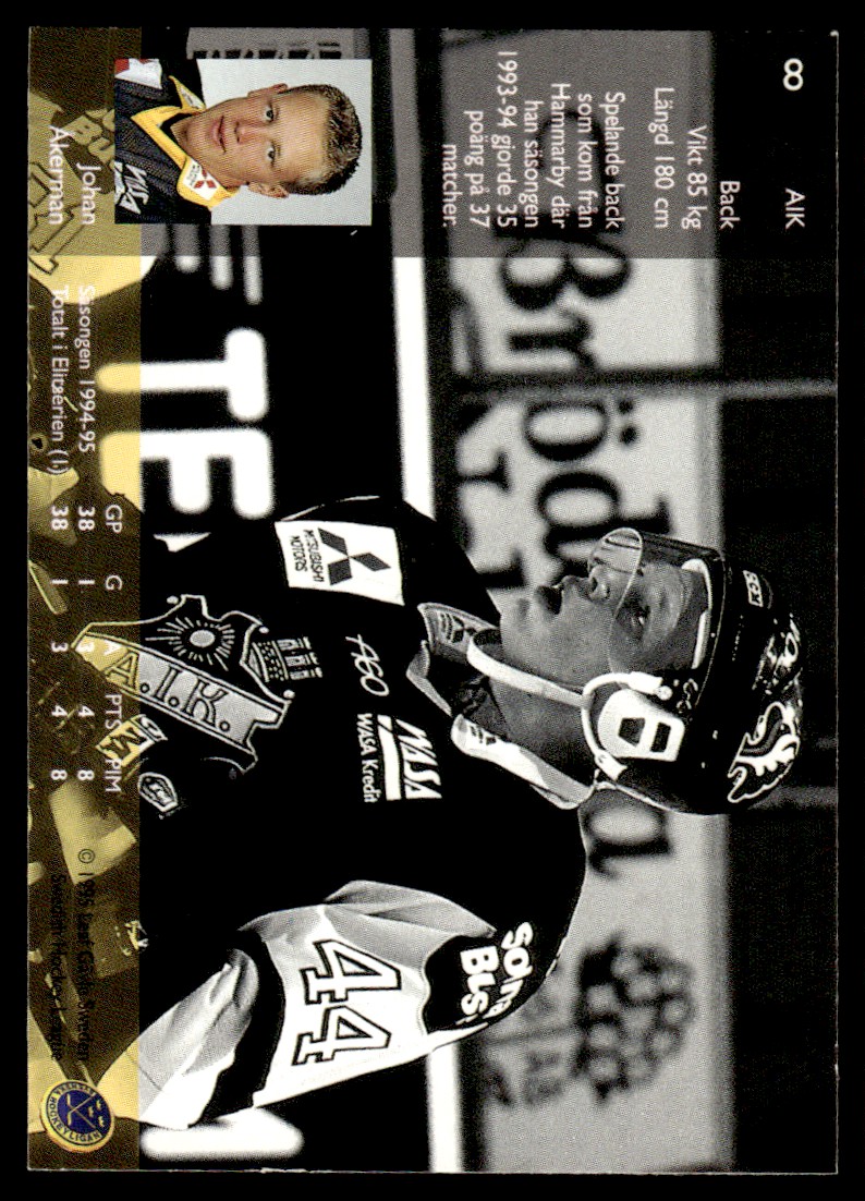 1995-96 Leaf Elit Set Sweden Johan Åkerman #8 on Kronozio