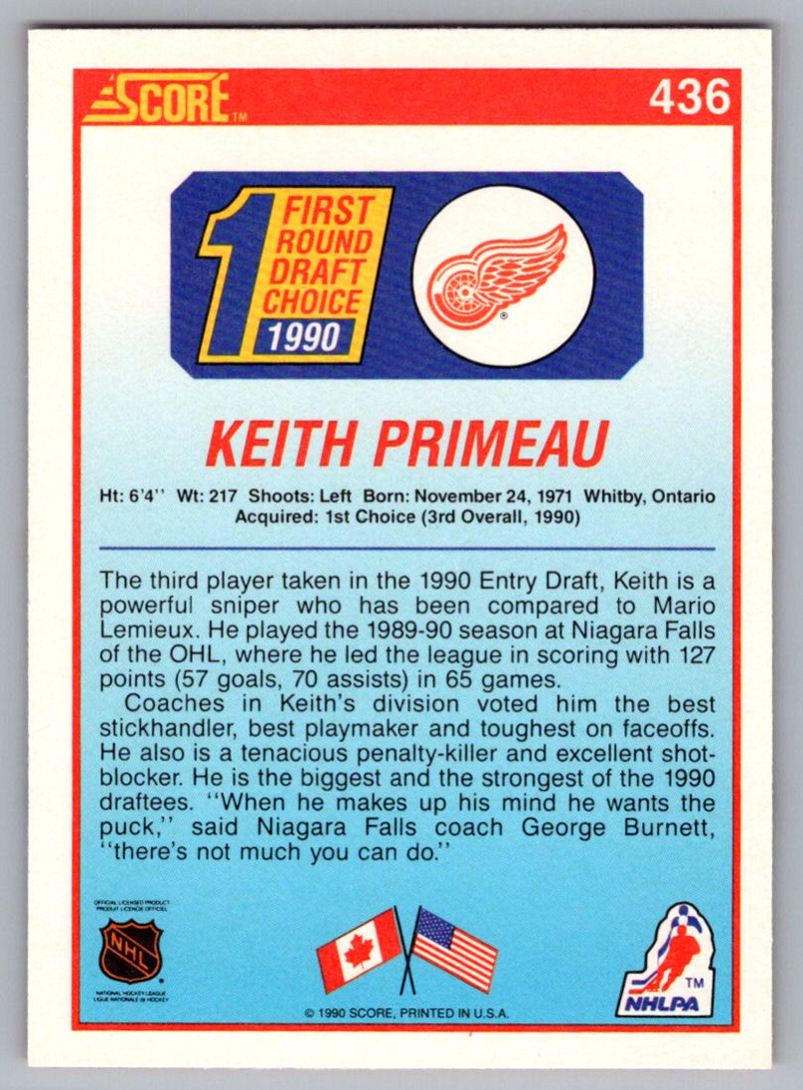 1990-91 Score American Keith Primeau #436 on Kronozio