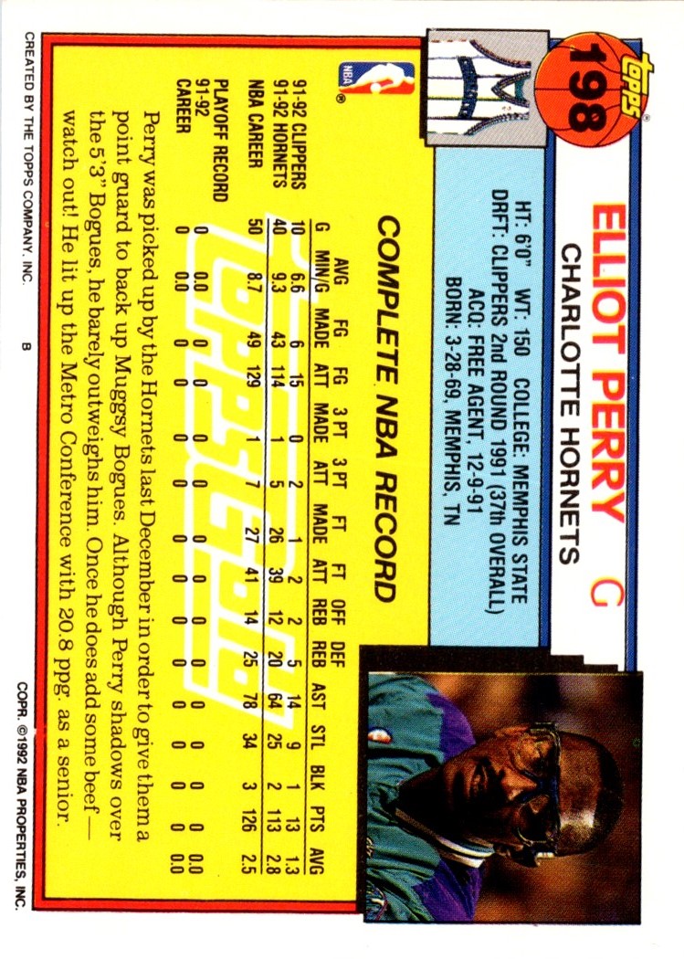 1992-93 Topps Elliot Perry #198 on Kronozio