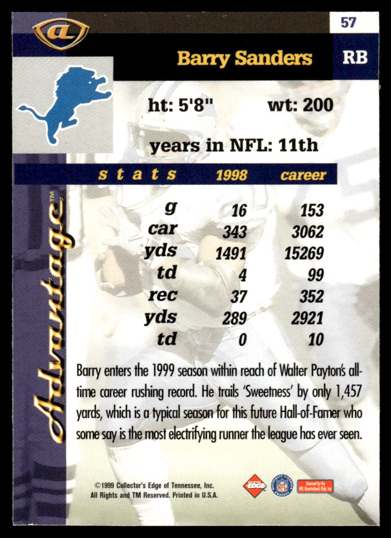 1999 Collector's Edge Advantage Barry Sanders #57 on Kronozio