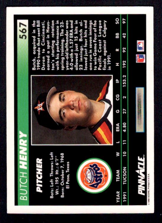 1992 Pinnacle Butch Henry #567 on Kronozio