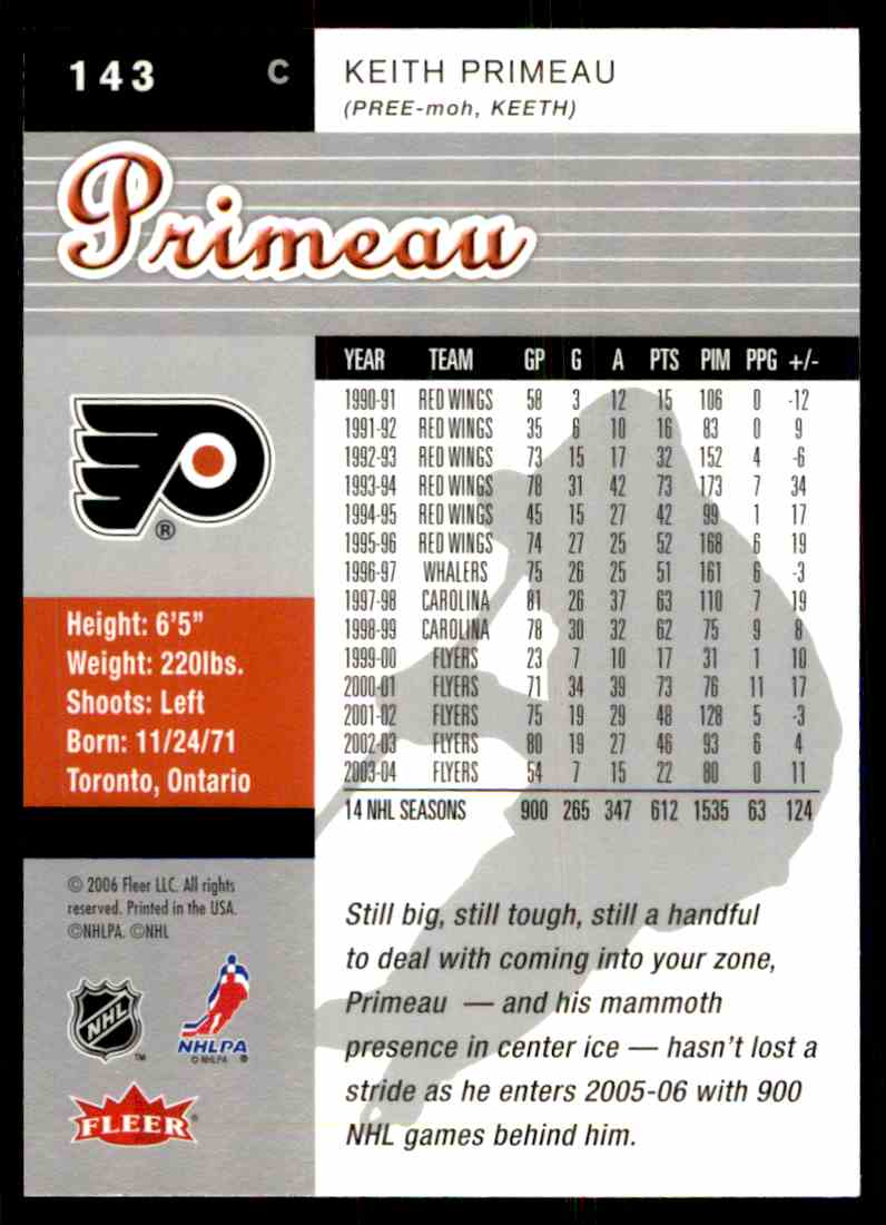 2005-06 Ultra Keith Primeau #143 on Kronozio