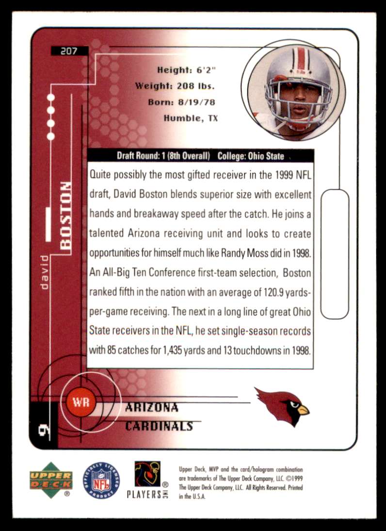 1999 Upper Deck MVP Football Cards David Boston RC #207 on Kronozio