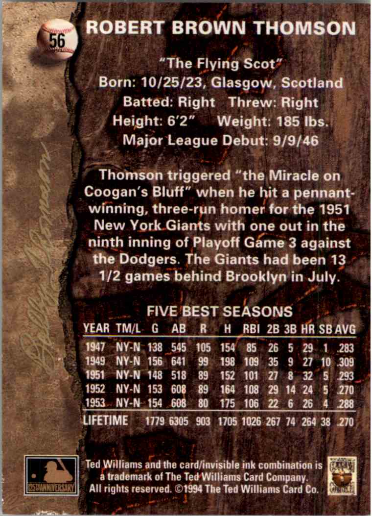 1994 Ted Williams Card Co. - Robert THomson - #56 on Kronozio