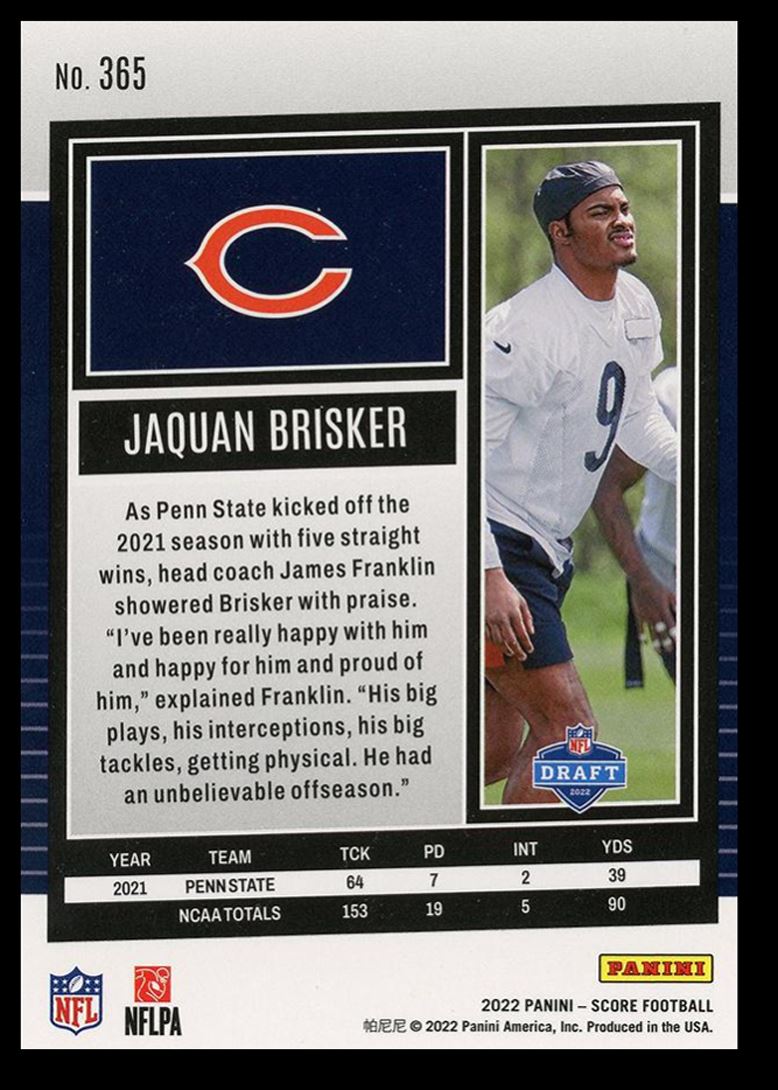 2022 Score Jaquan Brisker #365 on Kronozio