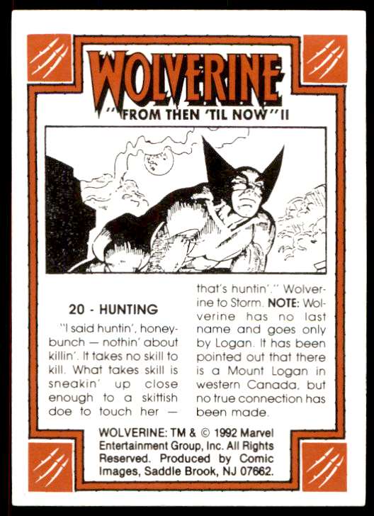 1992 Comic Images Marvel Wolverine Hunting #20 on Kronozio