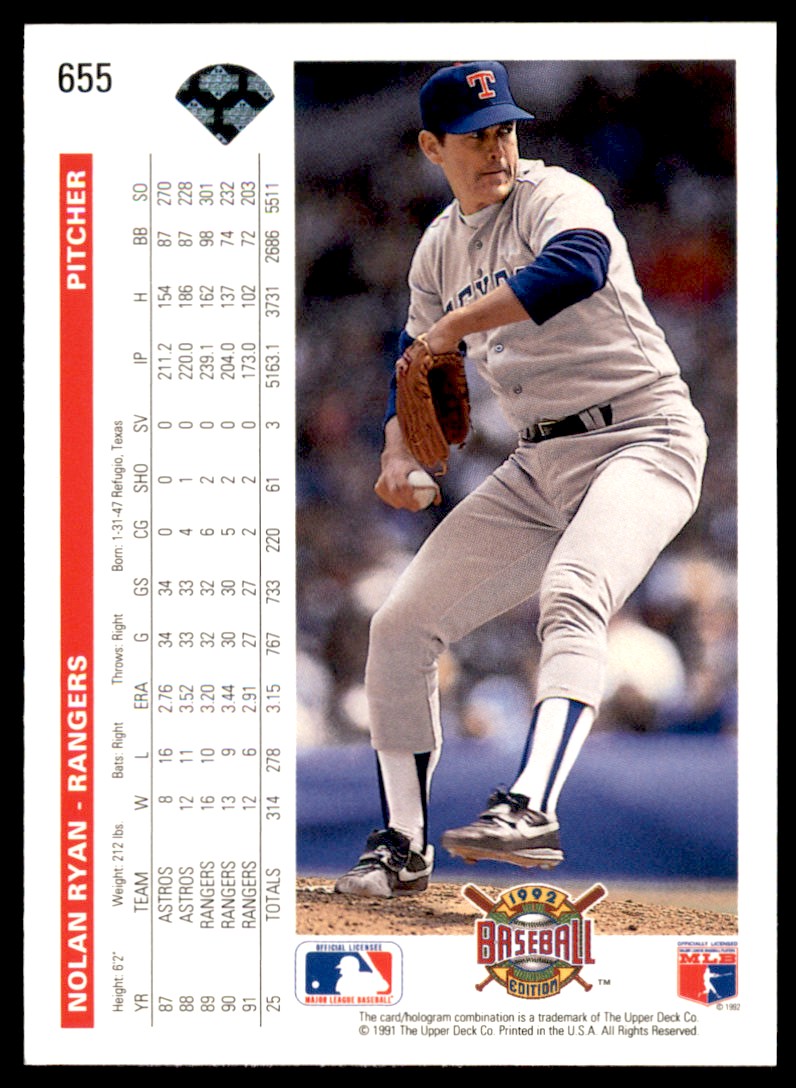 1992 Upper Deck Nolan Ryan #655 on Kronozio