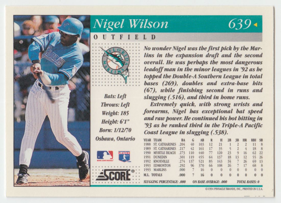 1994 Score Nigel Wilson #639 on Kronozio