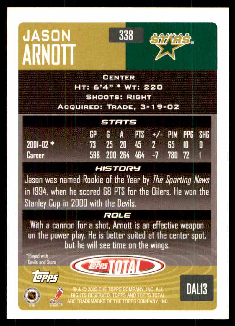 2002-03 Topps Total Jason Arnott #338 on Kronozio