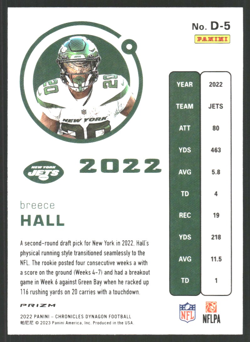 2022 panini chronicles Breece Hall #D-5 on Kronozio