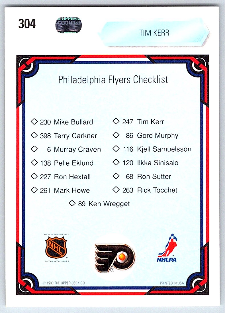 1990-91 Upper Deck Tim Kerr Checklist #304 on Kronozio