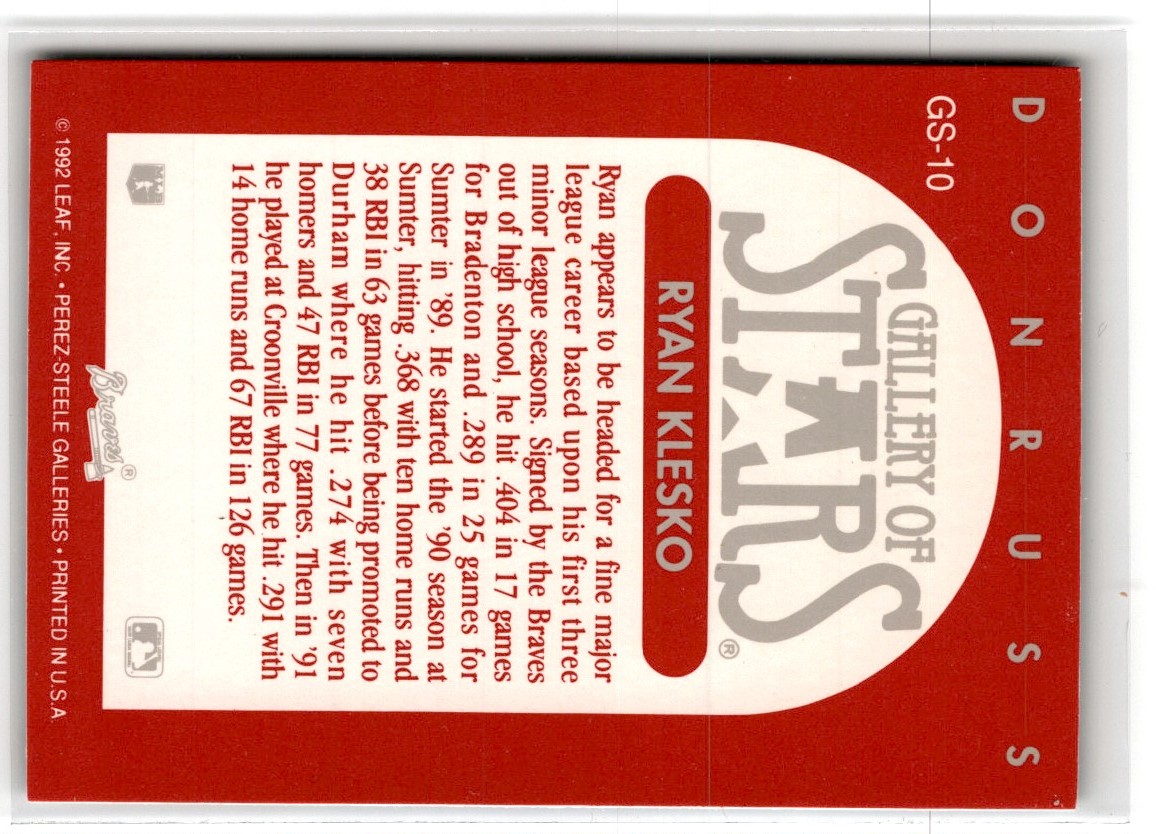 1992 Triple Play Gallery of Stars Ryan Klesko #GS-10 on Kronozio