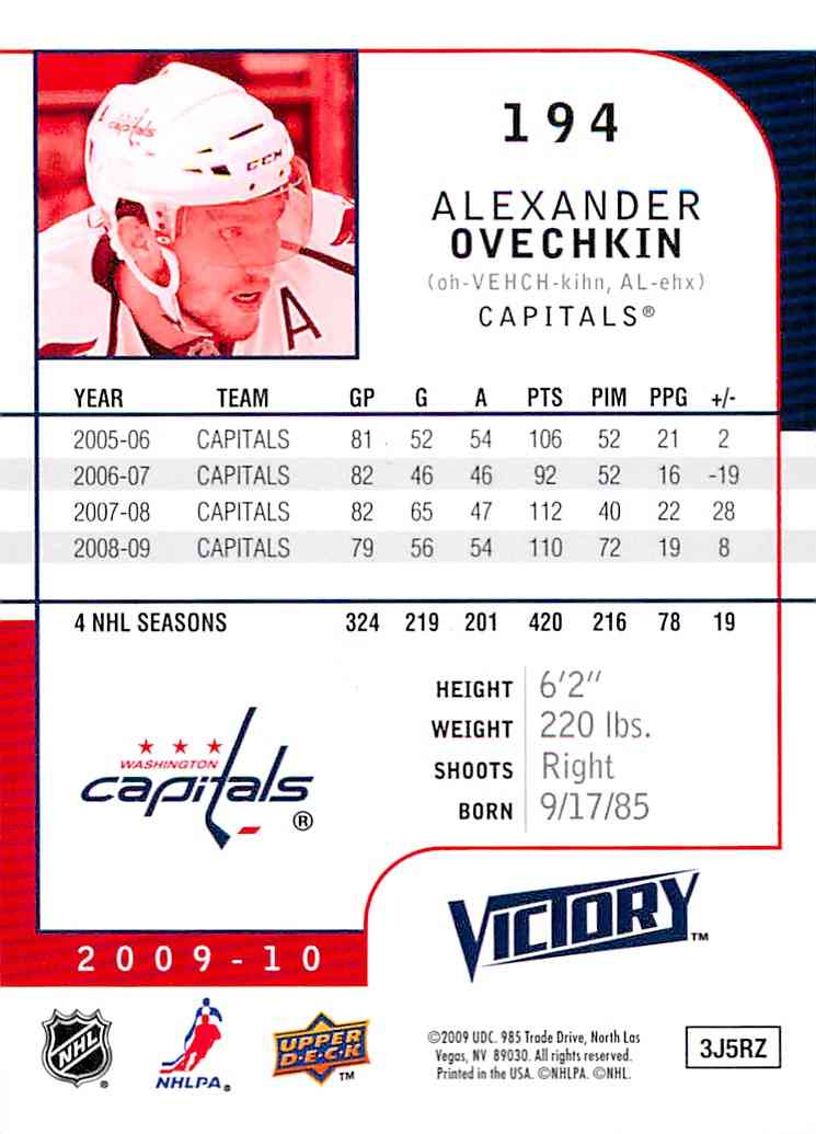 2009-10 Upper Deck Victory Alexander Ovechkin #194 on Kronozio