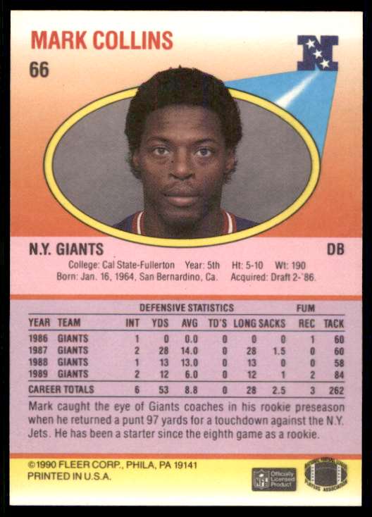 1990 Fleer Mark Collins #66 on Kronozio