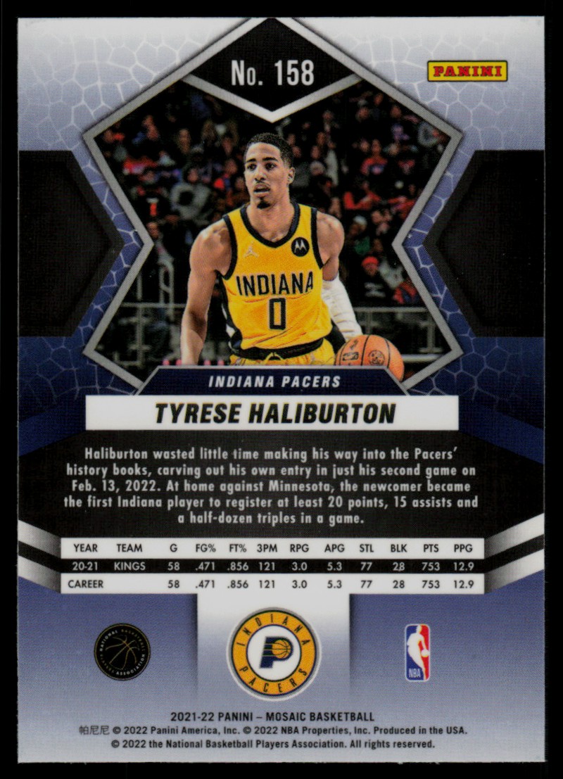2021-22 Panini Mosaic Tyrese Haliburton #158 on Kronozio