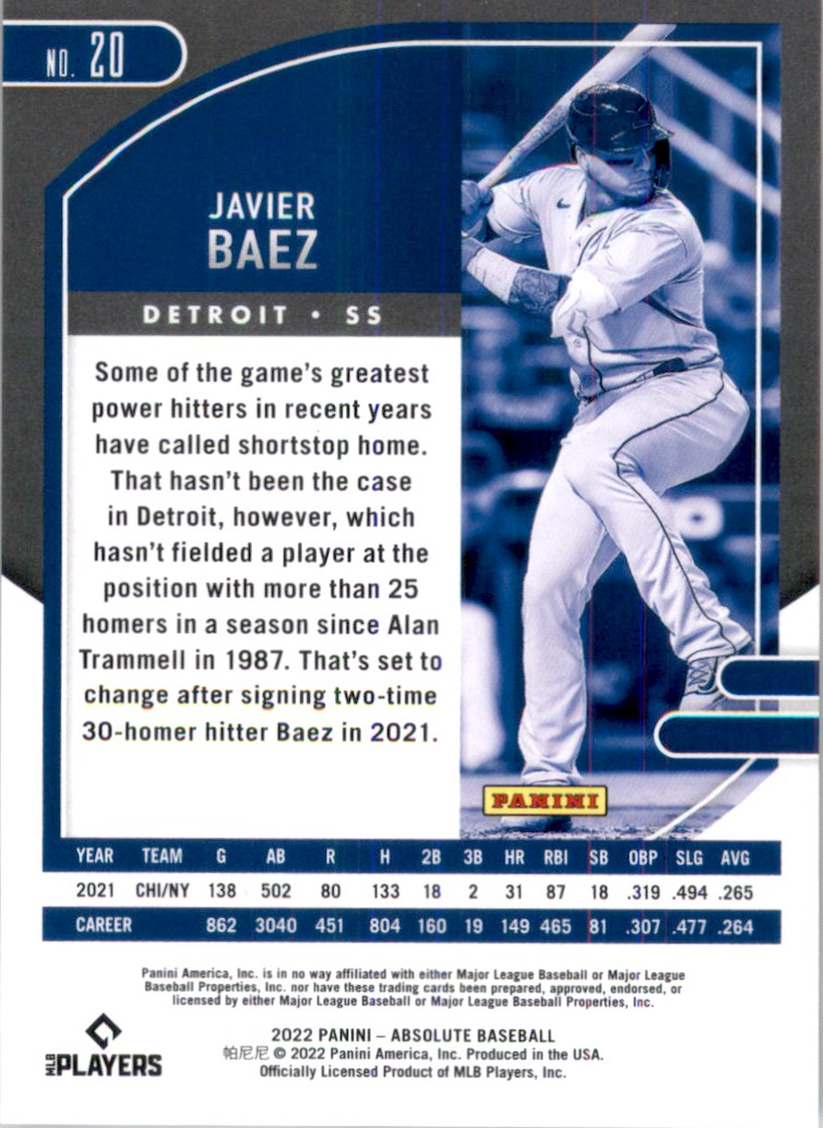 2022 Absolute Spectrum Blue Javier Baez #20 on Kronozio