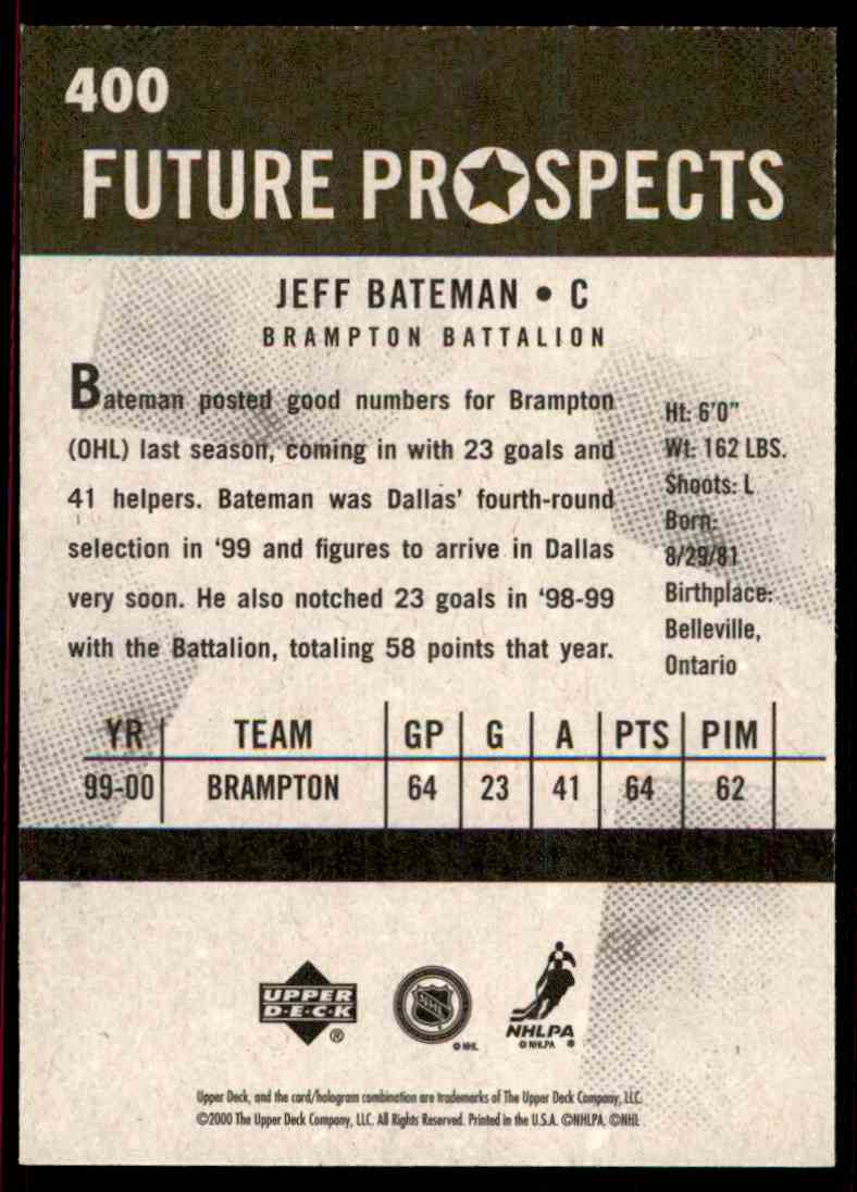 2000-01 Upper Deck Vintage Jeff Bateman #400 on Kronozio