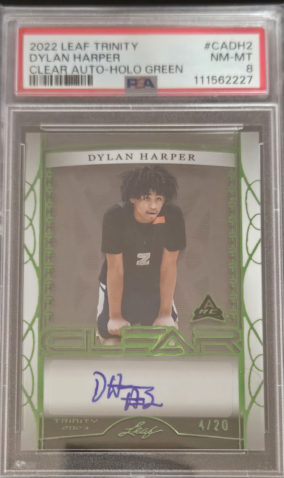 2022-23 Leaf Trinity Clear Auto Holo Green Dylan Harper on Kronozio