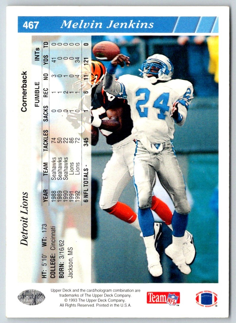1993 Upper Deck Melvin Jenkins #467 on Kronozio