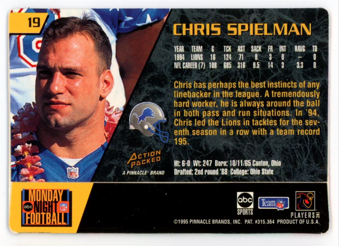 1995 Action Packed Monday Night Football Chris Spielman #19 on Kronozio