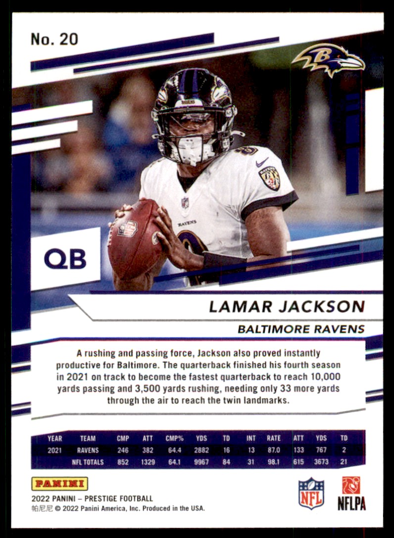 2022 Panini Prestige Lamar Jackson #20 on Kronozio