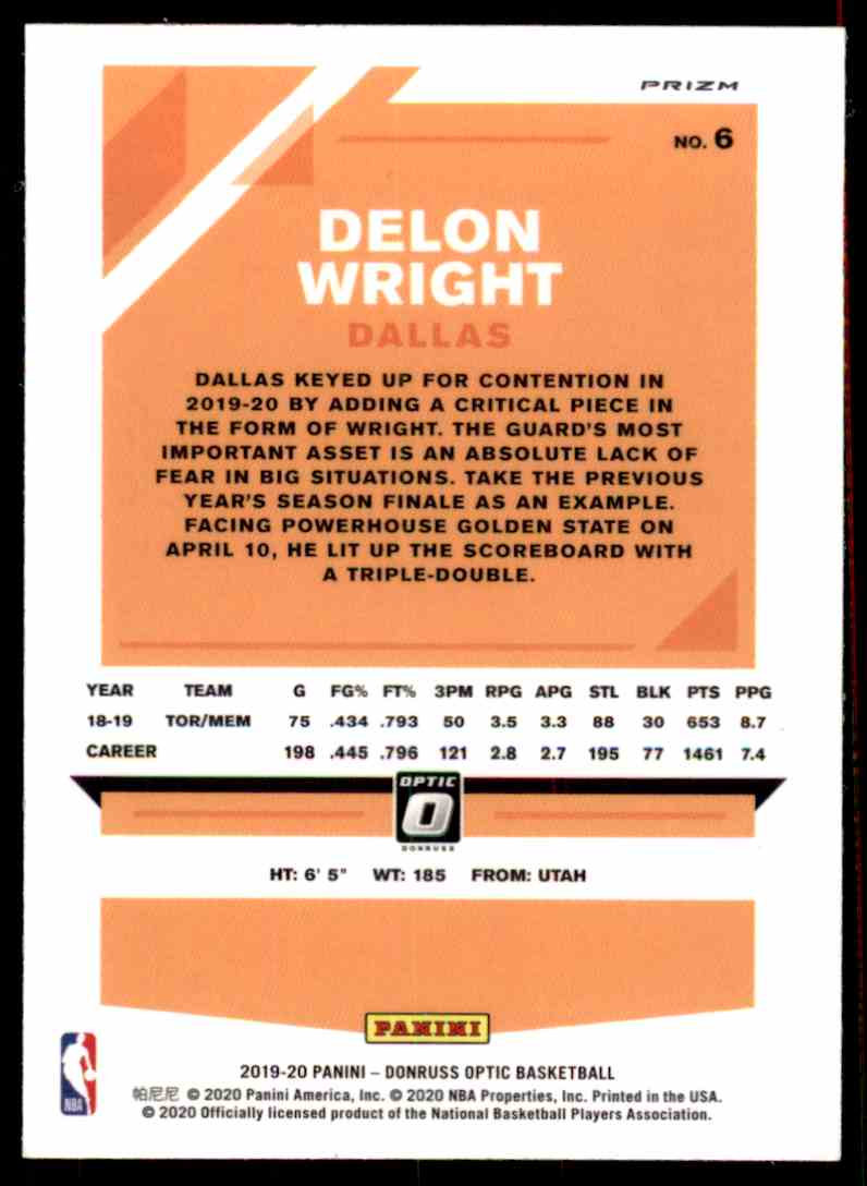 2019-20 Panini Donruss Optic Blue Velocity Delon Wright #6 on Kronozio