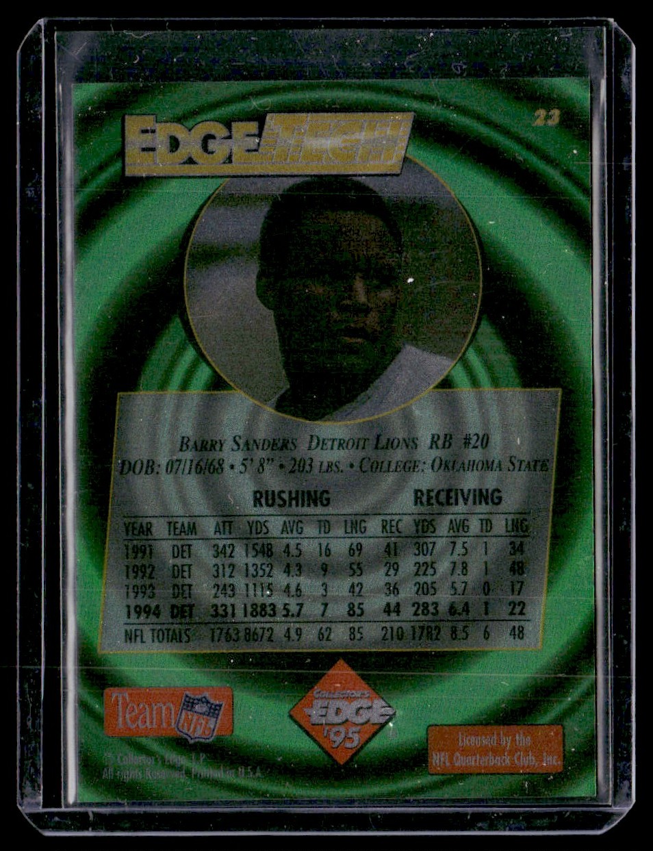 1995 Collectors Edge Edgetech Barry Sanders #20 on Kronozio