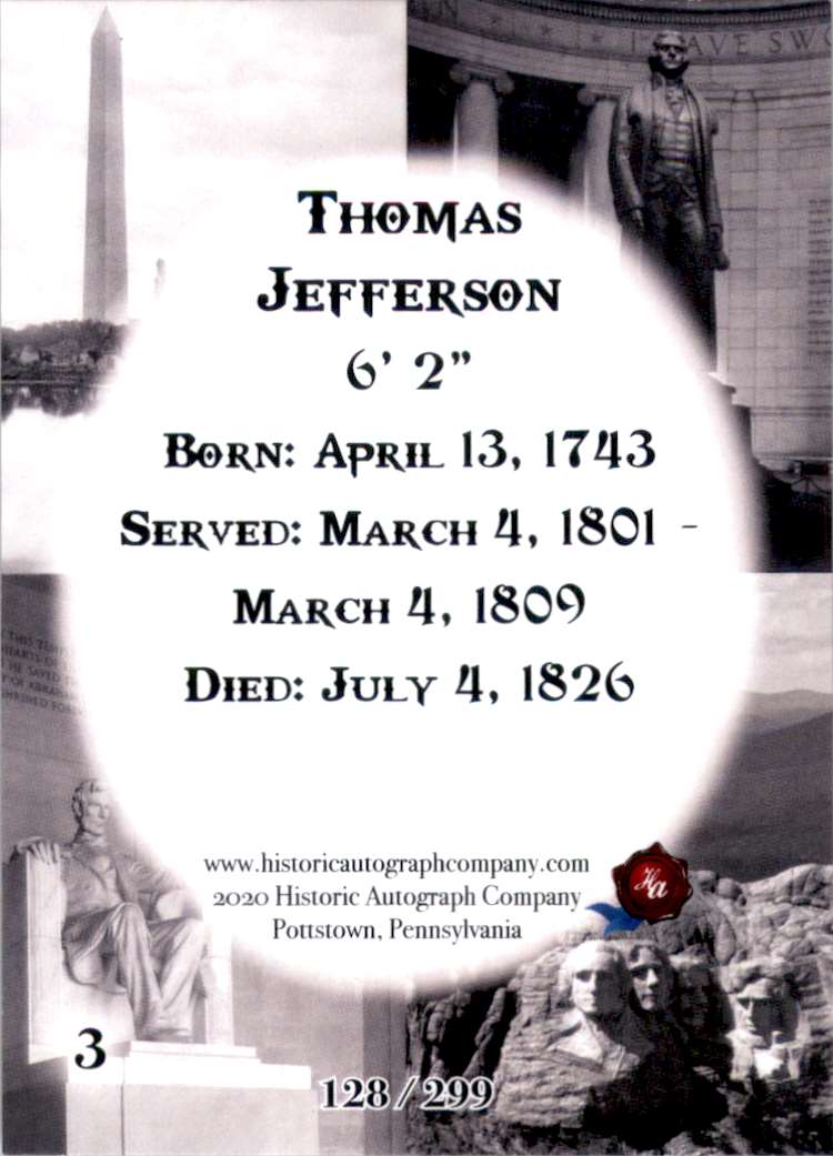 2020 Historoic Autographs Potus The First 36 Thomas Jefferson #3 on ...