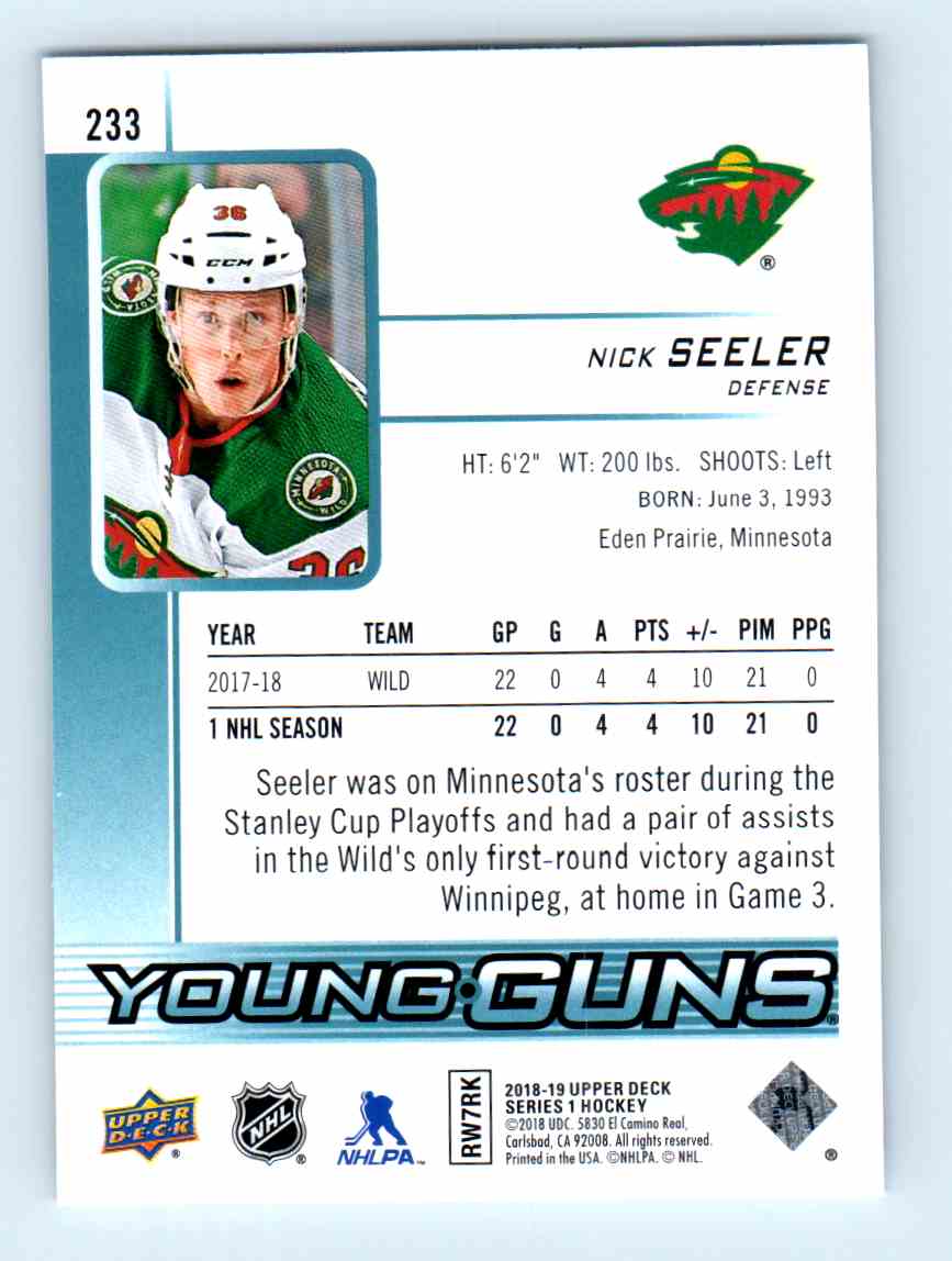 2018-19 Upper Deck * Nick Seeler #233 on Kronozio